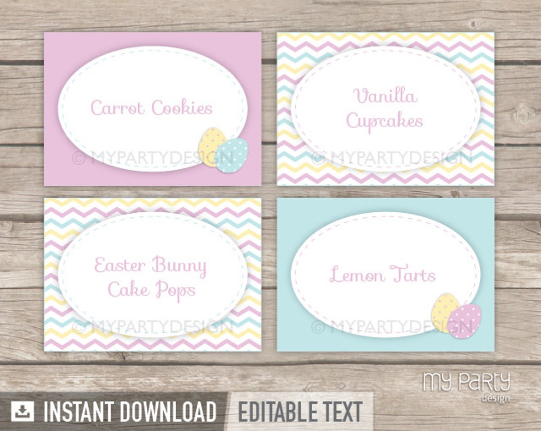 Easter Party Food Labels, Easter Bunny Place Cards, Foldable Tent Cards ...