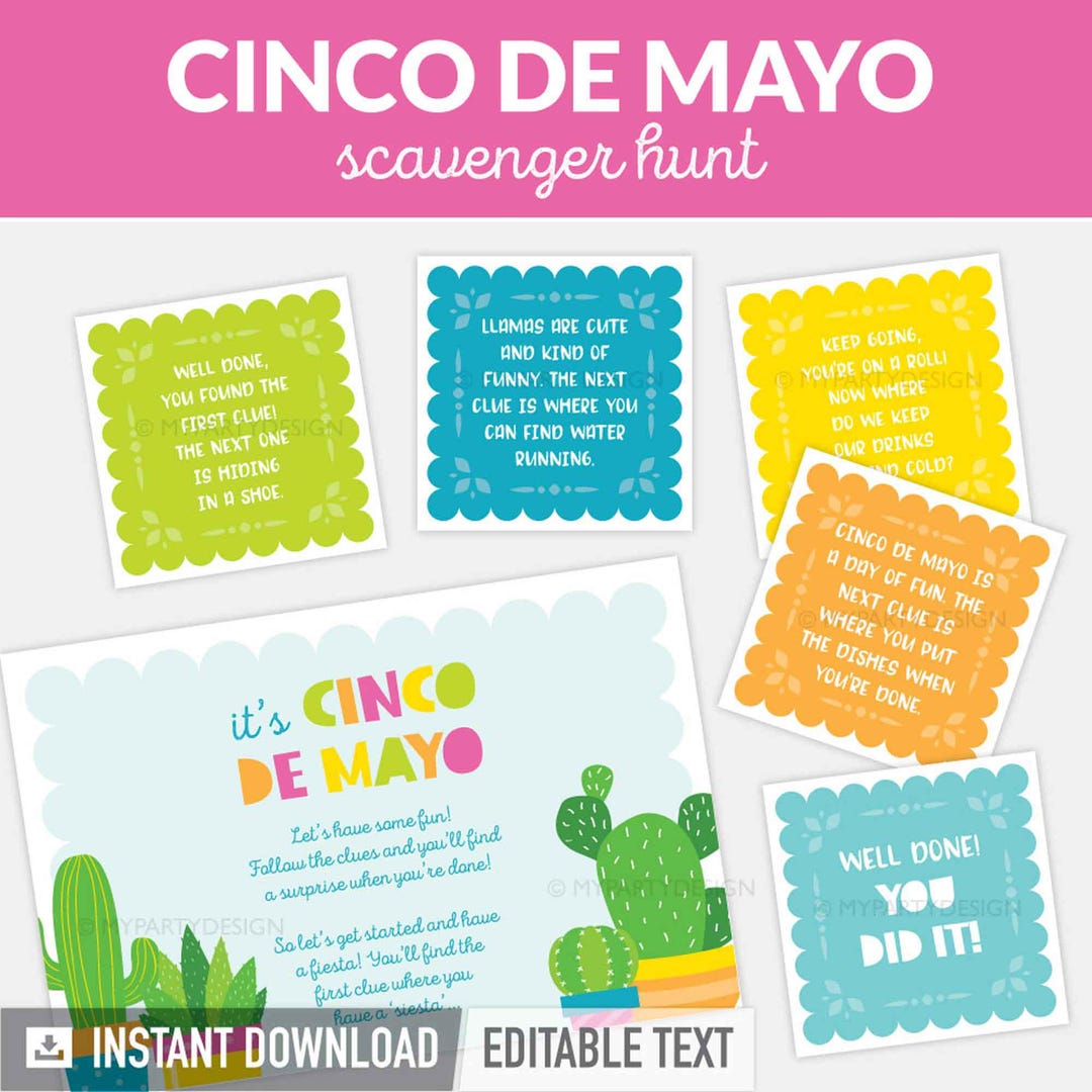 Cinco De Mayo Scavenger Hunt Clues, Editable Cards for Treasure Hunt ...