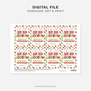 Christmas Sip Sip Hooray Gift Tag, Winter Break Holiday Labels for ...