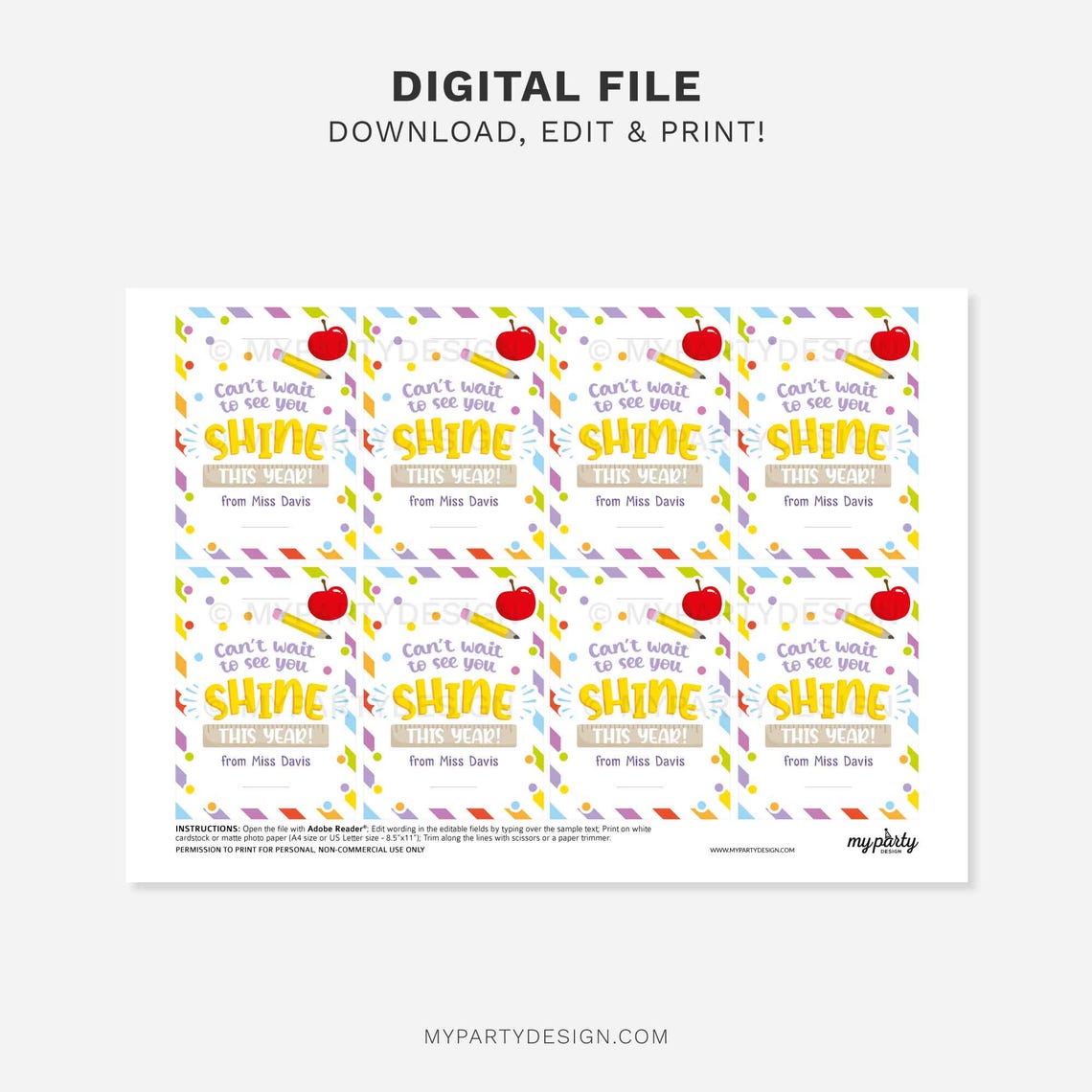 Back to School Glow Stick Tag, See You Shine Class Gift Label, First ...