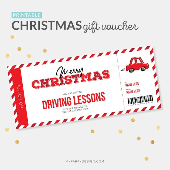 Christmas Driving Lessons Gift Voucher, Learn to Drive Present Template ...