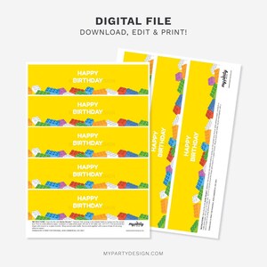 Building Blocks Party Bottle Labels, Colorful Bricks Birthday ...