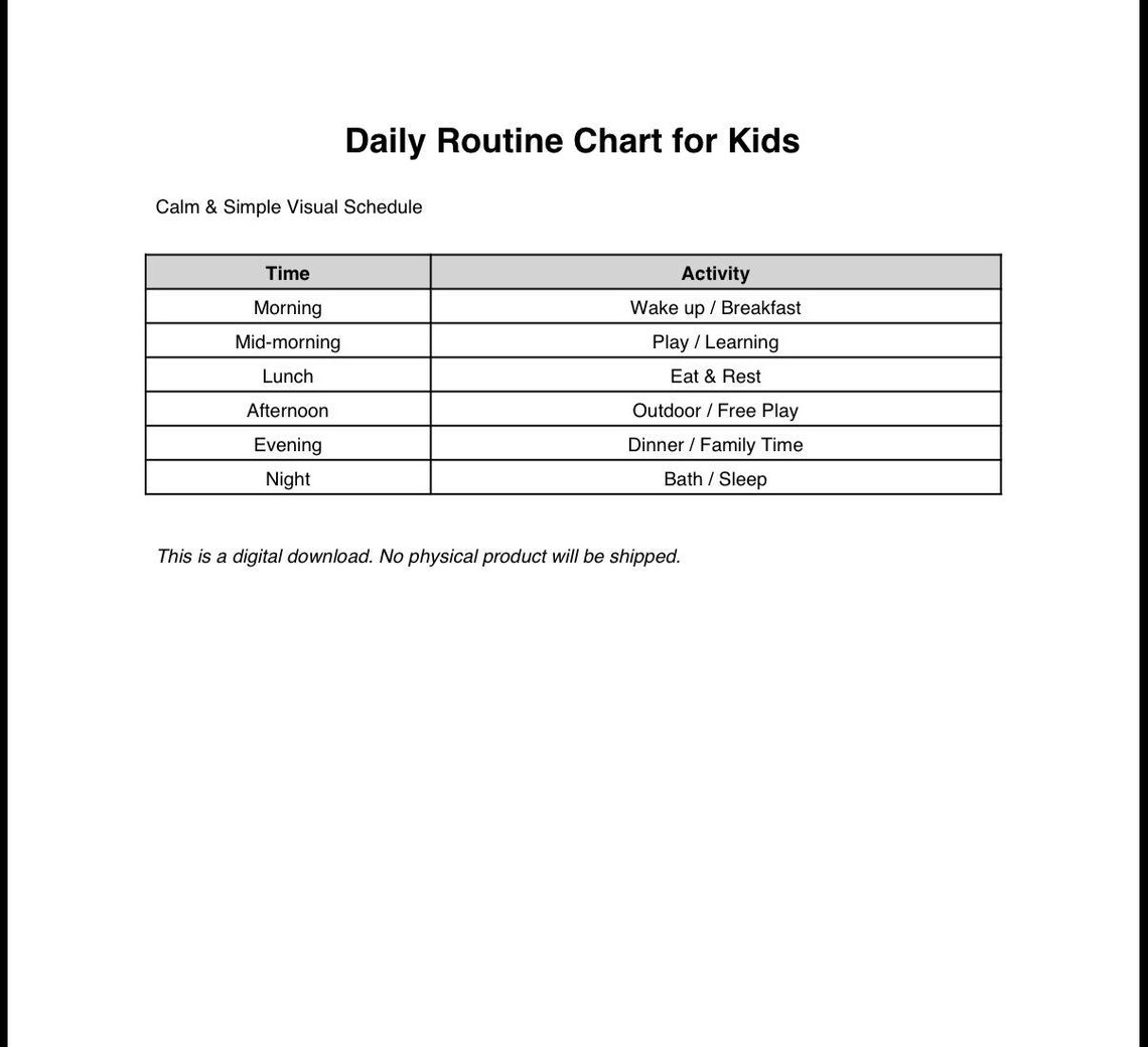 Daily Routine Chart for Kids | Printable Visual Schedule | Calm ...