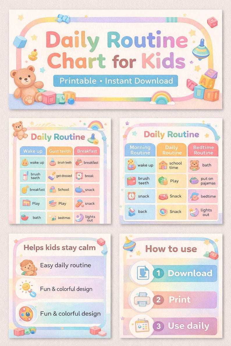 Daily Routine Chart for Kids | Printable Visual Schedule | Calm ...