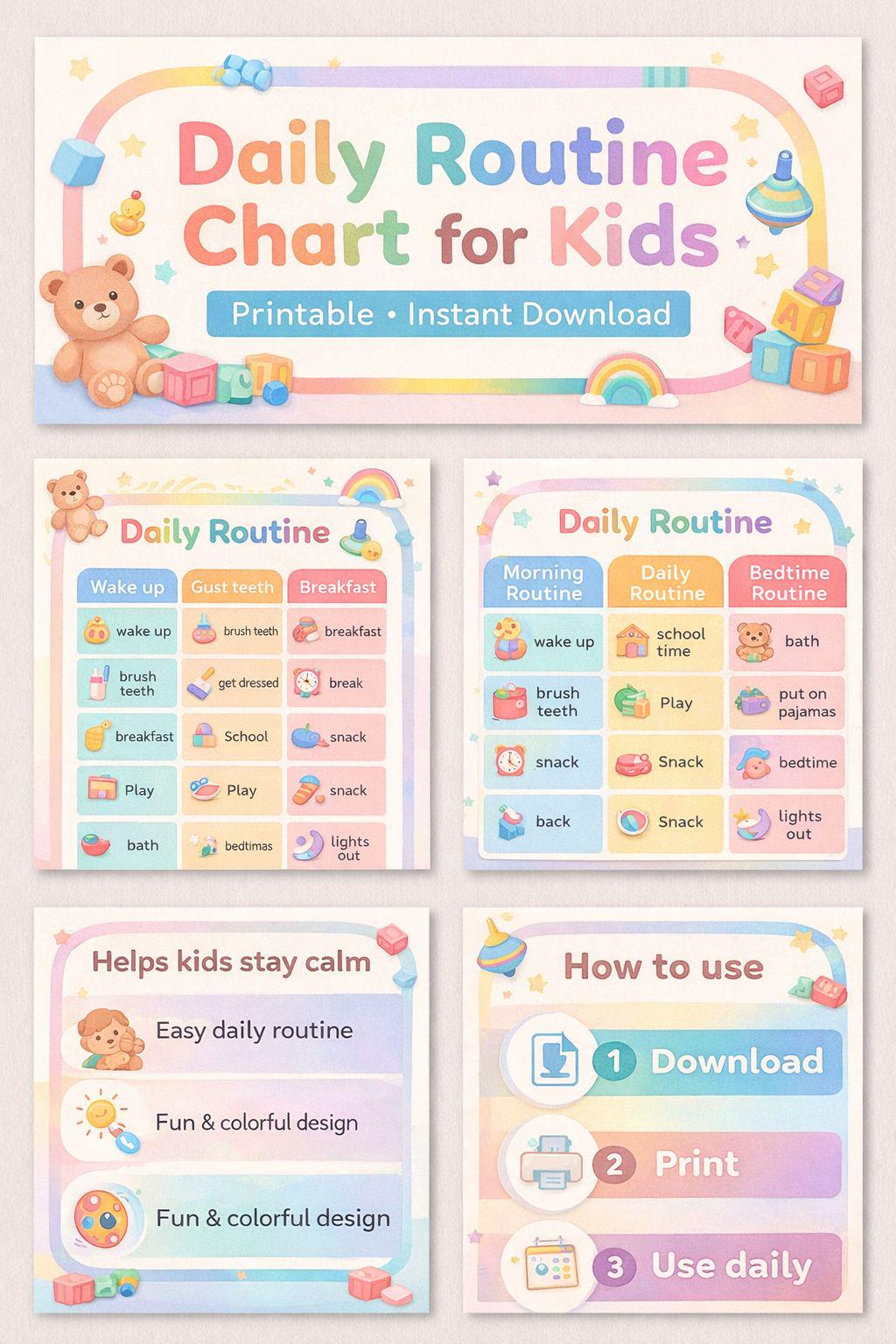 Daily Routine Chart for Kids | Printable Visual Schedule | Calm ...