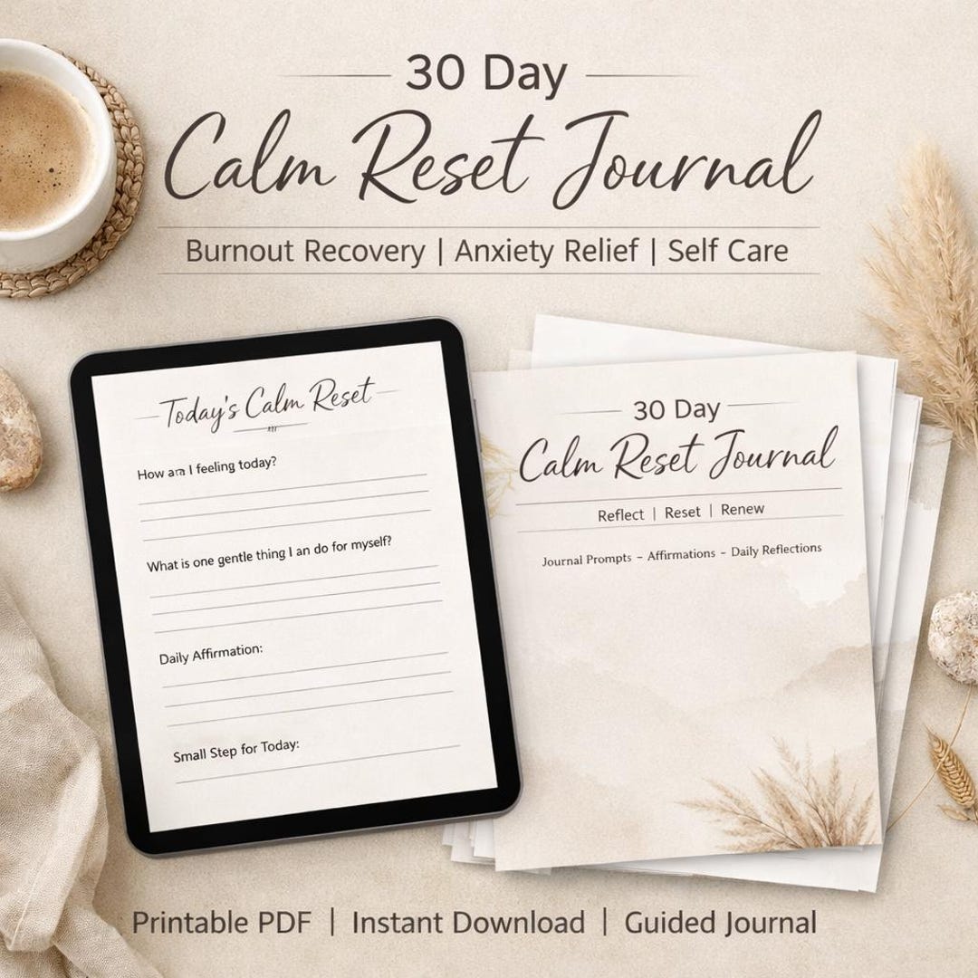 30 Day Calm Reset Journal | Burnout Recovery | Mental Health Printable ...