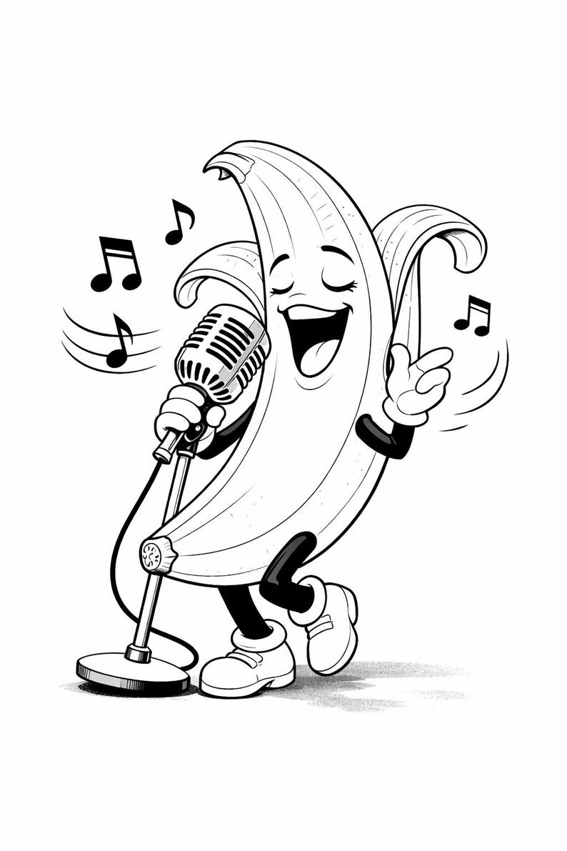 Singing Banana Printable Art Colouring Page/wall Art Bundle - Etsy