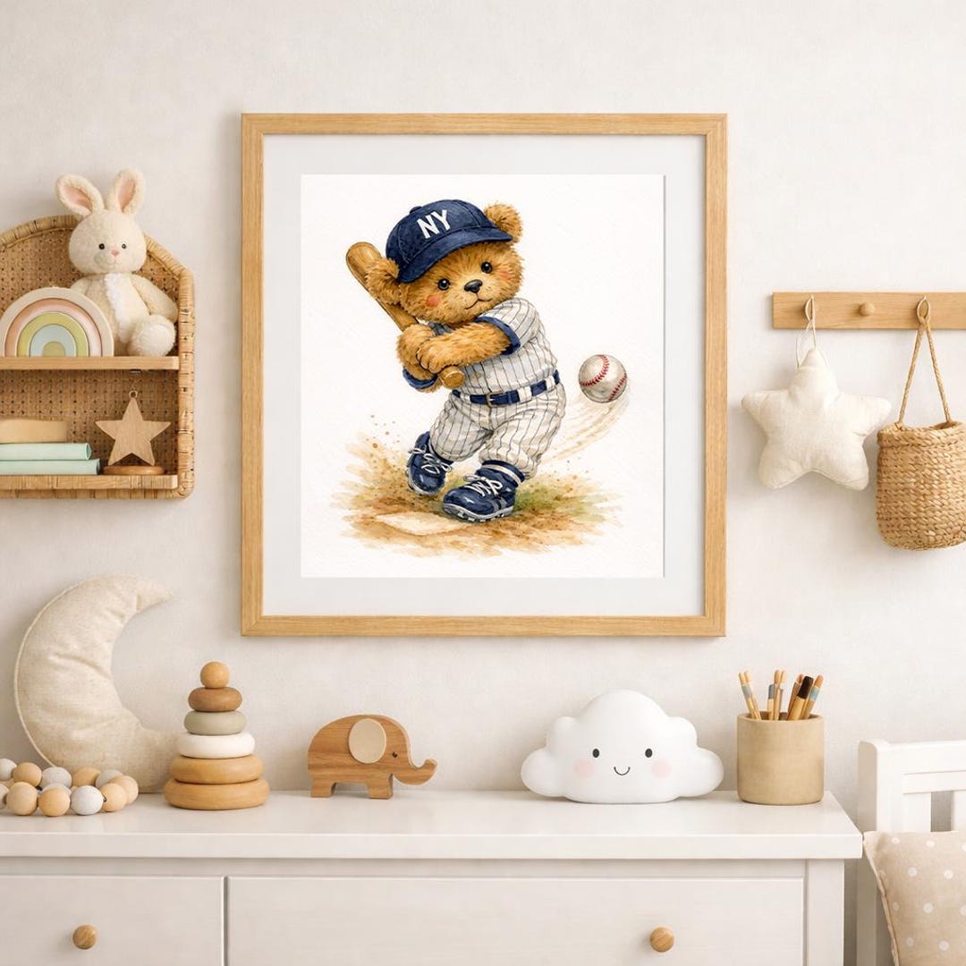 New York Bronx Sports Nursery Teddy Bear Wall Art Sports Baseball ...