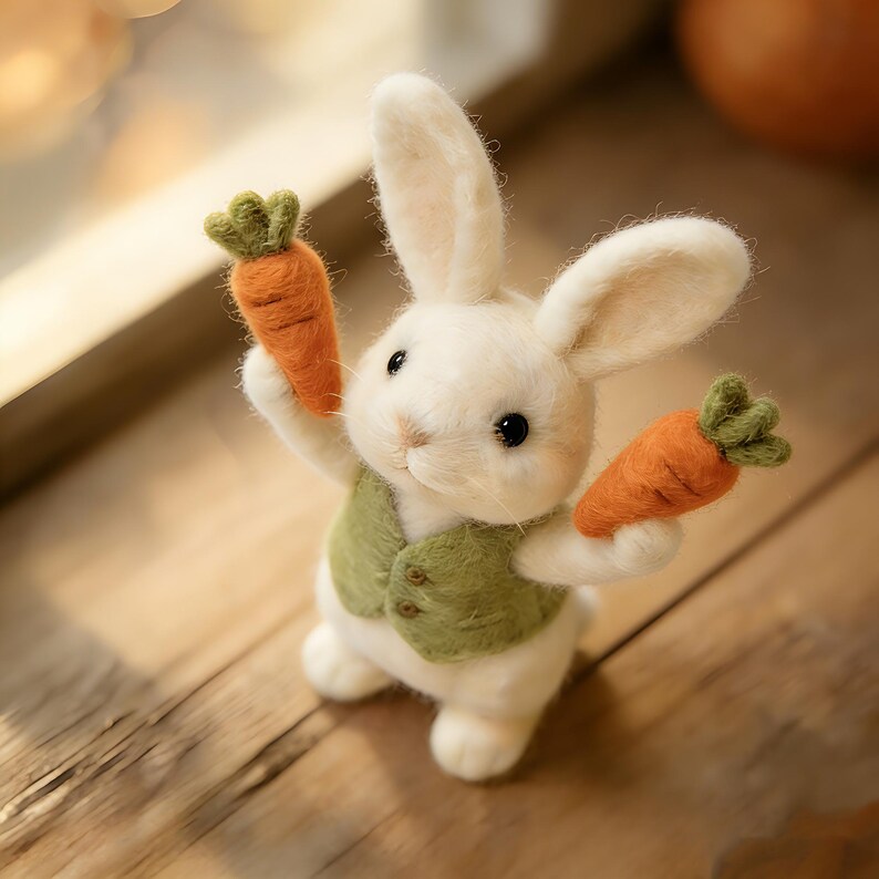 Handmade Needle Felted Easter Bunny With Figurine Wool Felt Art ...