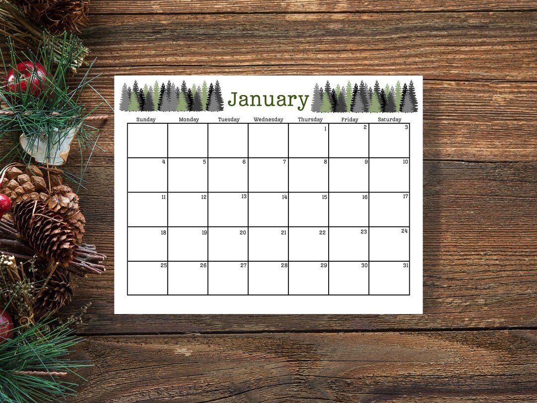 2026 Pine Tree Calendar, Printable Landscape Planner (8.5"x11") (PDF ...