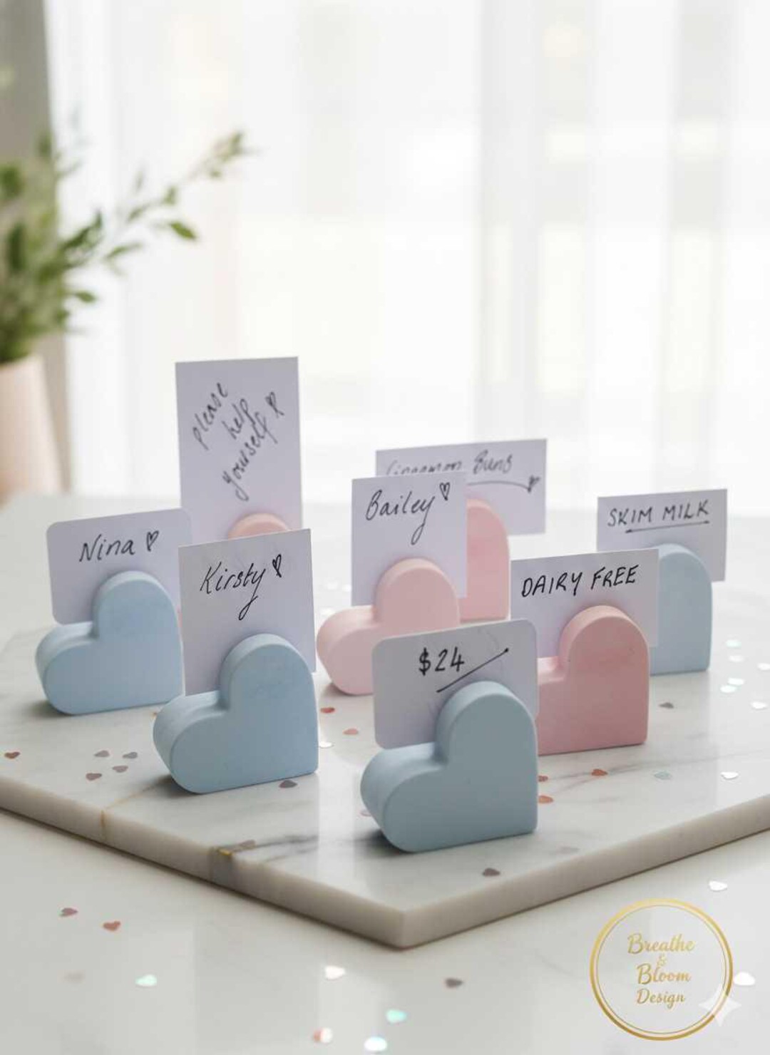 Artisan Eco-stone Heart Card Holders | Matte Pastel Name Place Settings ...