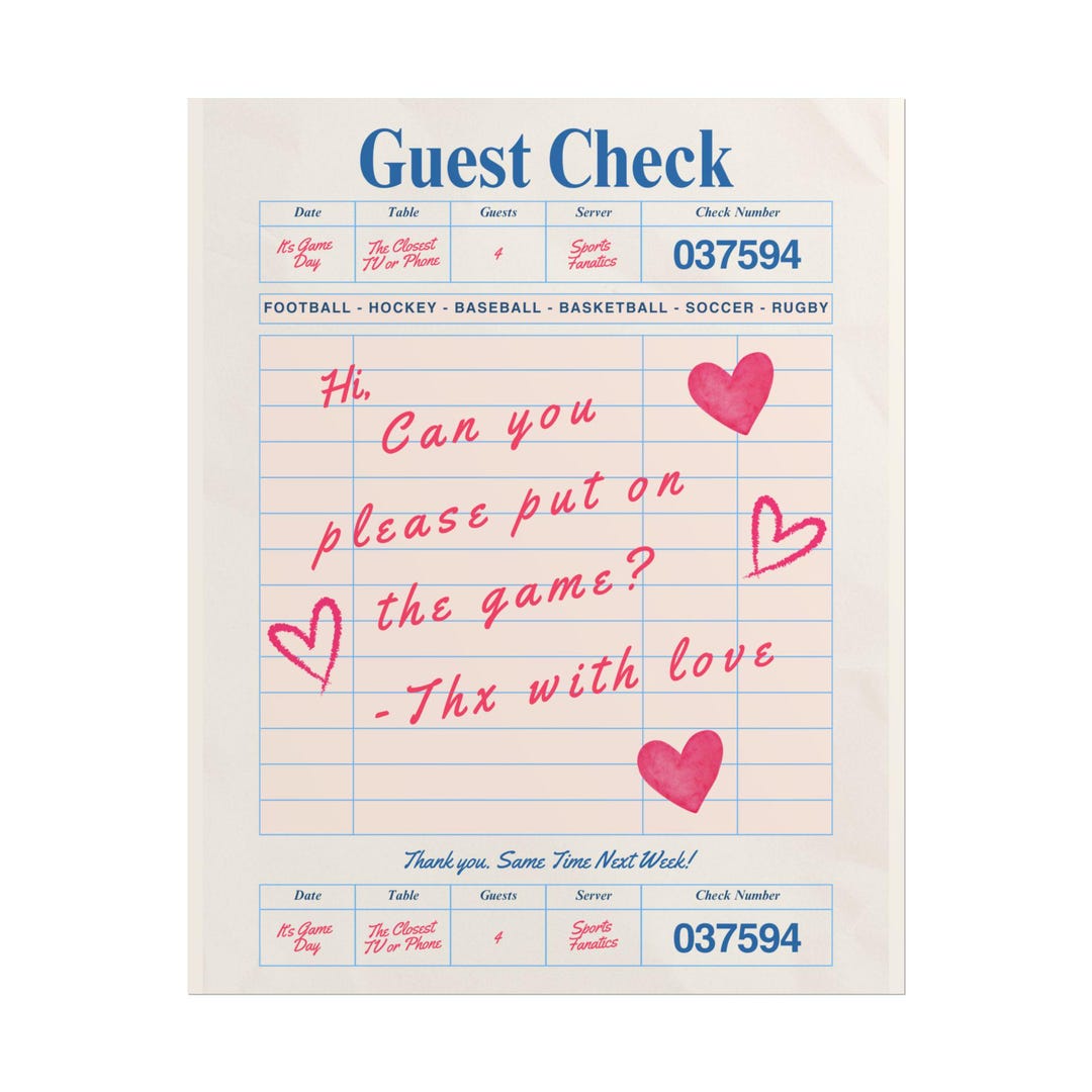 Can You Please Put the Game On? Guest Check Poster | Sports Themed ...