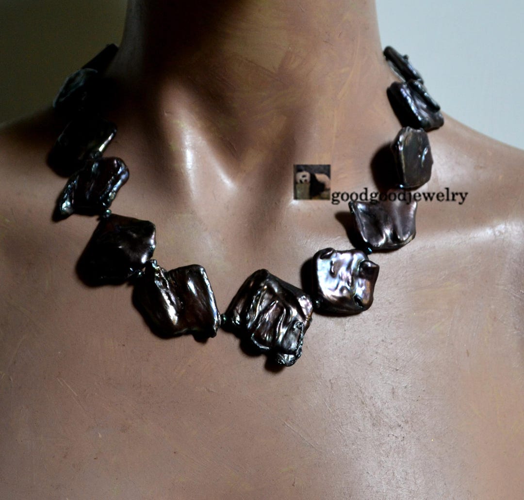Huge Peacock Black Nucleated Baroque Pearl Necklace -19 Inches - Etsy