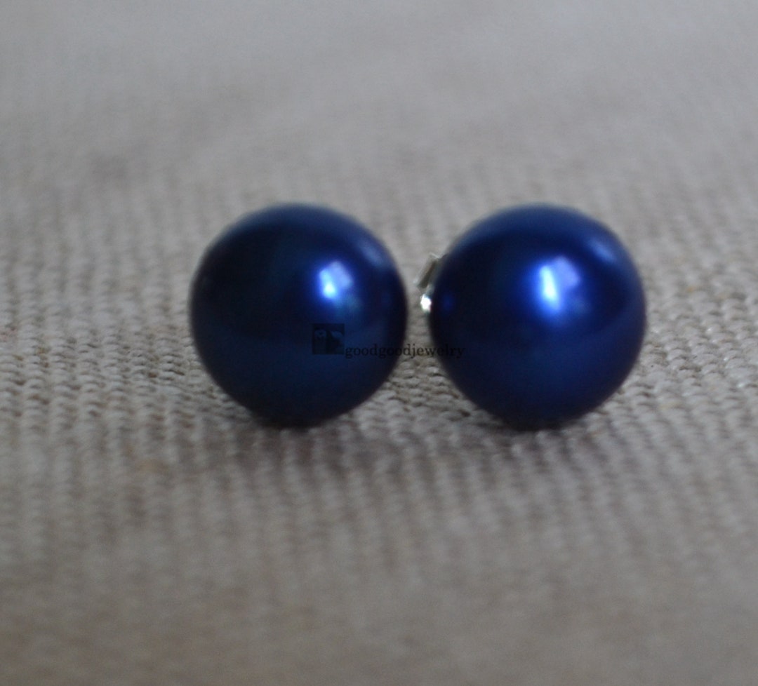 Blaue Perlen Ohrringe 6-6.5mm Süßwasserperlen Ohrstecker, Marine Perlen ...