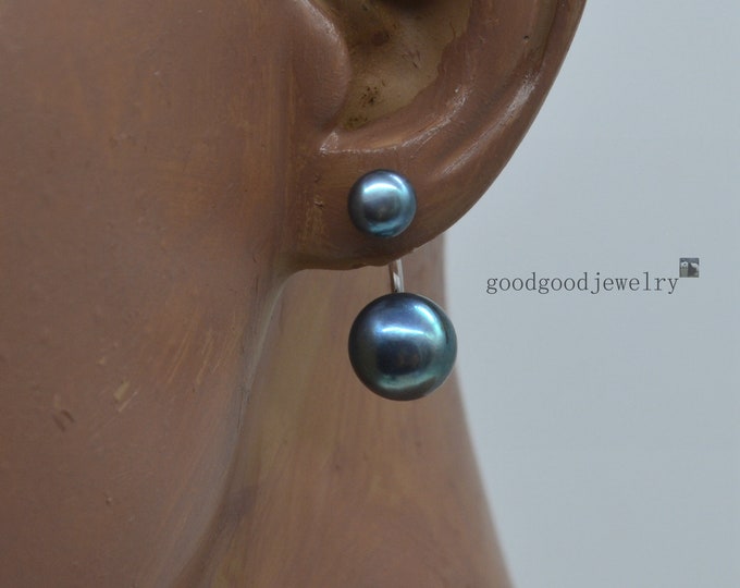 Dark Gray Floating Earrings Real Pearl Studsdark Gray - Etsy