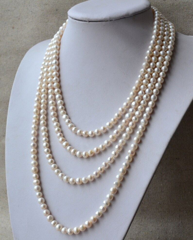 Long Pearl Necklace 90 Inches 7 8mm White Freshwater Pearl Etsy