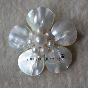 White Pearl Brooch,shell Flower Brooch,real Pearl Brooch,shell and ...