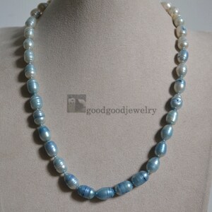 Light Blue Pearl Necklace, Gradient Color Beaded, Real Pearl Necklace ...