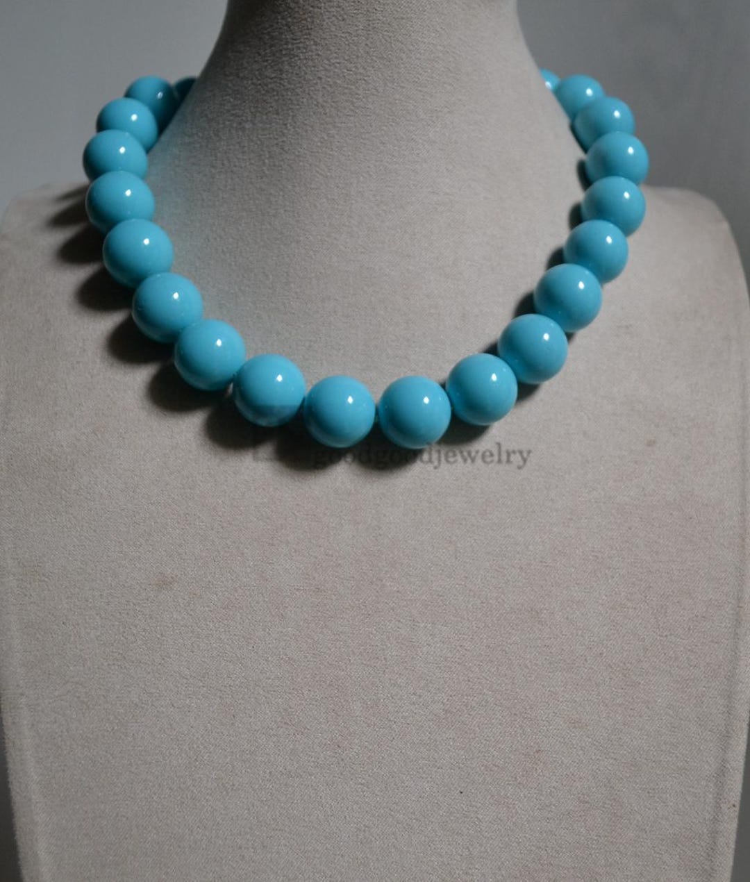 Turquoise Blue Pearl Necklace, Gold Magnetic Clasp, Chunky Statement ...