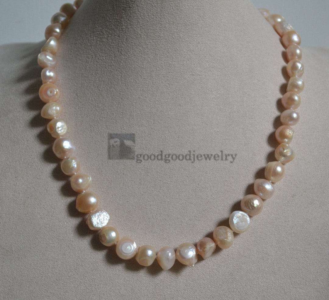 Light Peach Pink Pearl Necklace – 9-10mm Corn Shape Freshwater Pearl - Etsy