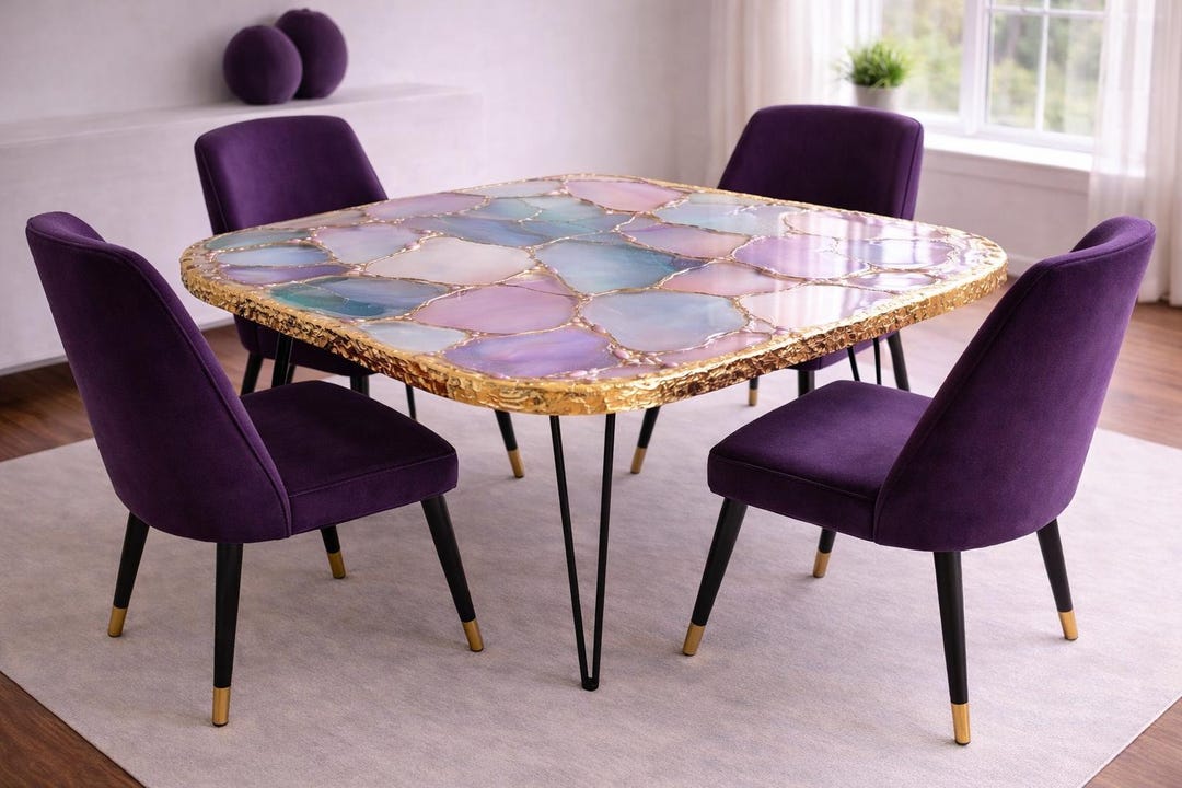 Handmade Geode Epoxy Dining Table – High-gloss Agate Art Furniture ...