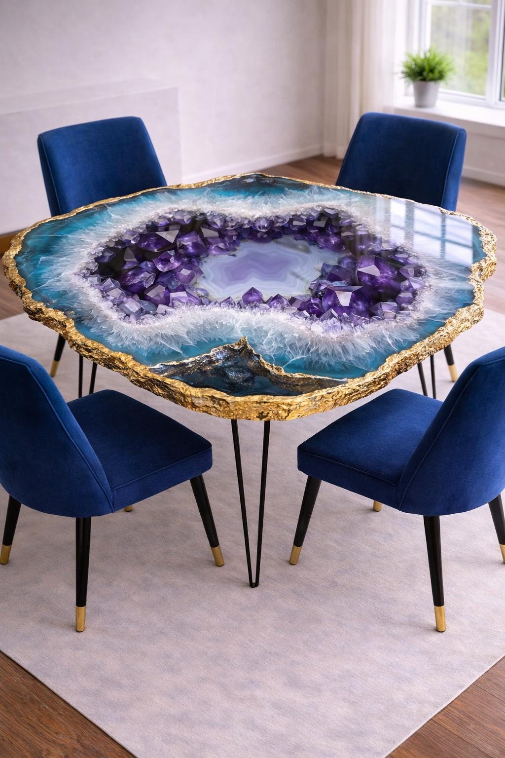 Handmade Geode Epoxy Dining Table – High-gloss Agate Art Furniture Flat ...