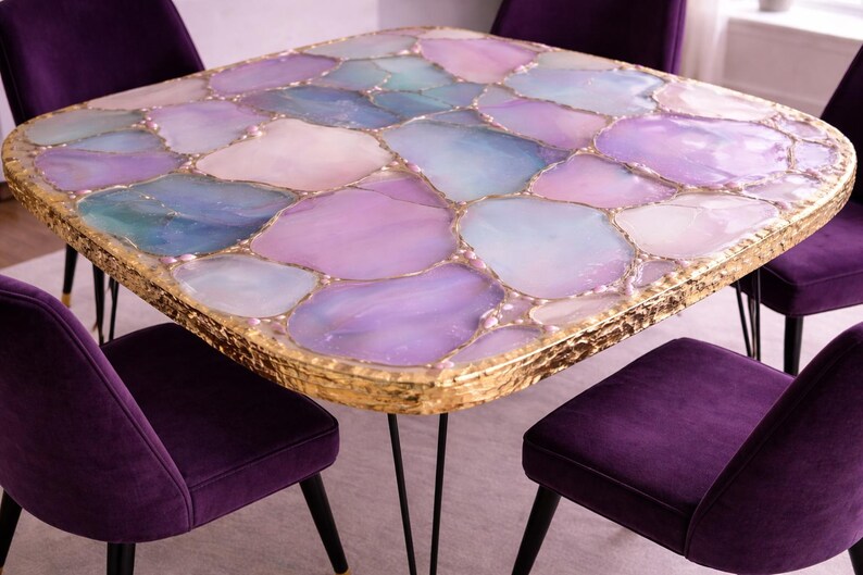 Handmade Geode Epoxy Dining Table – High-gloss Agate Art Furniture ...