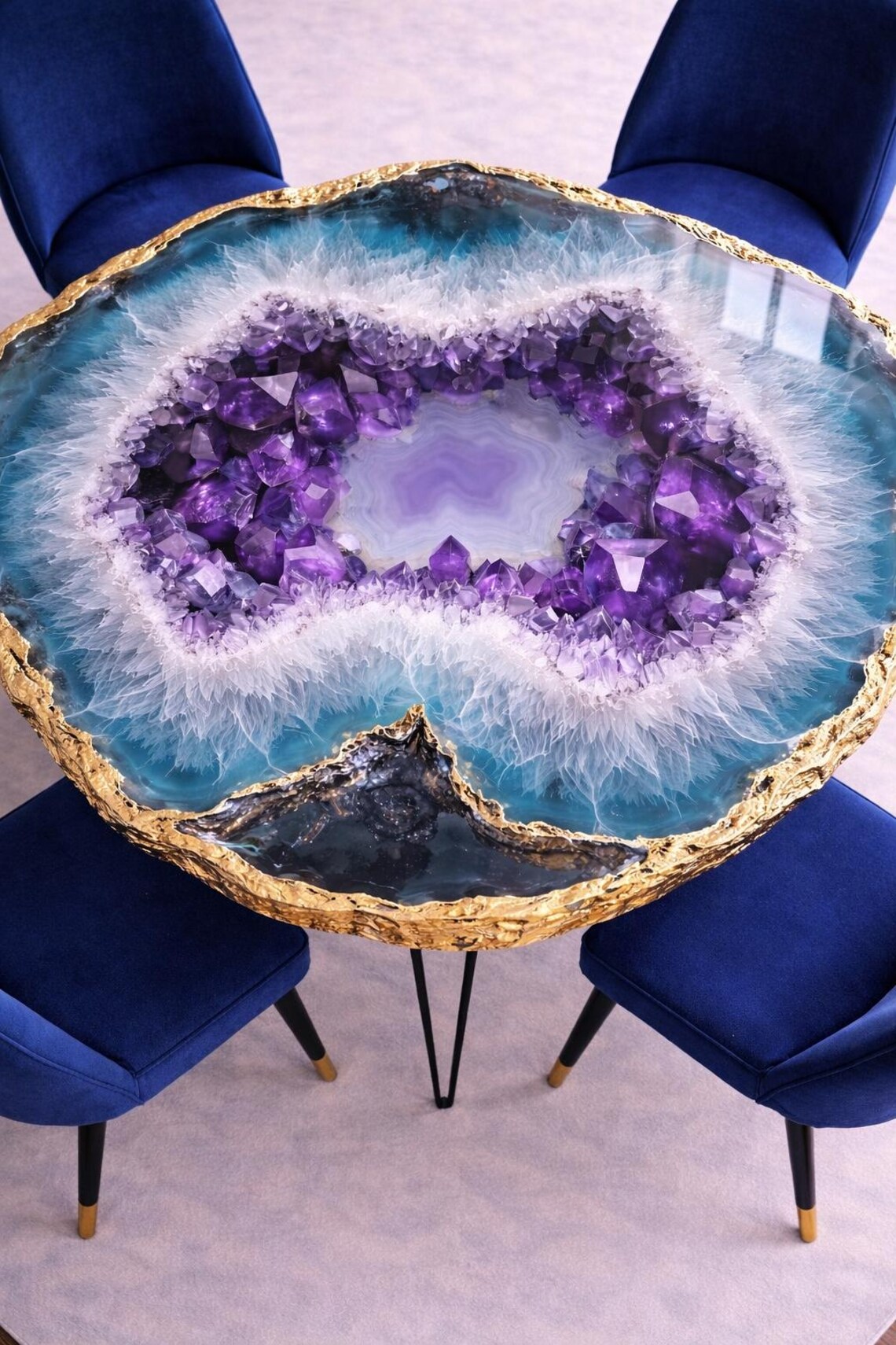 Handmade Geode Epoxy Dining Table – High-gloss Agate Art Furniture Flat ...