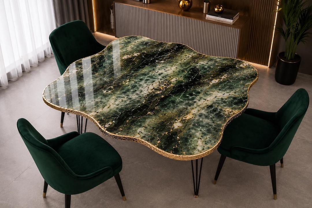 Handmade Geode Epoxy Dining Table – Teal Gold Agate Art Furniture ...