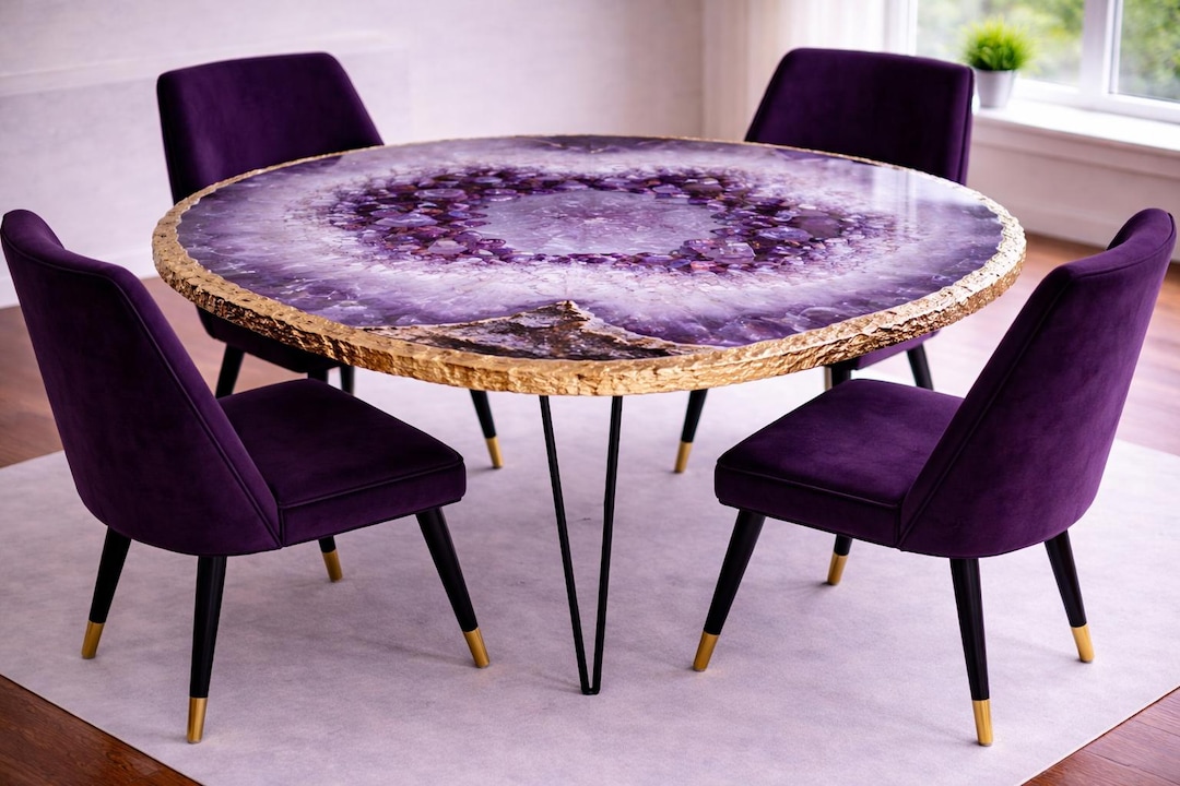 Handmade Geode Epoxy Dining Table – High-gloss Agate Art Furniture ...