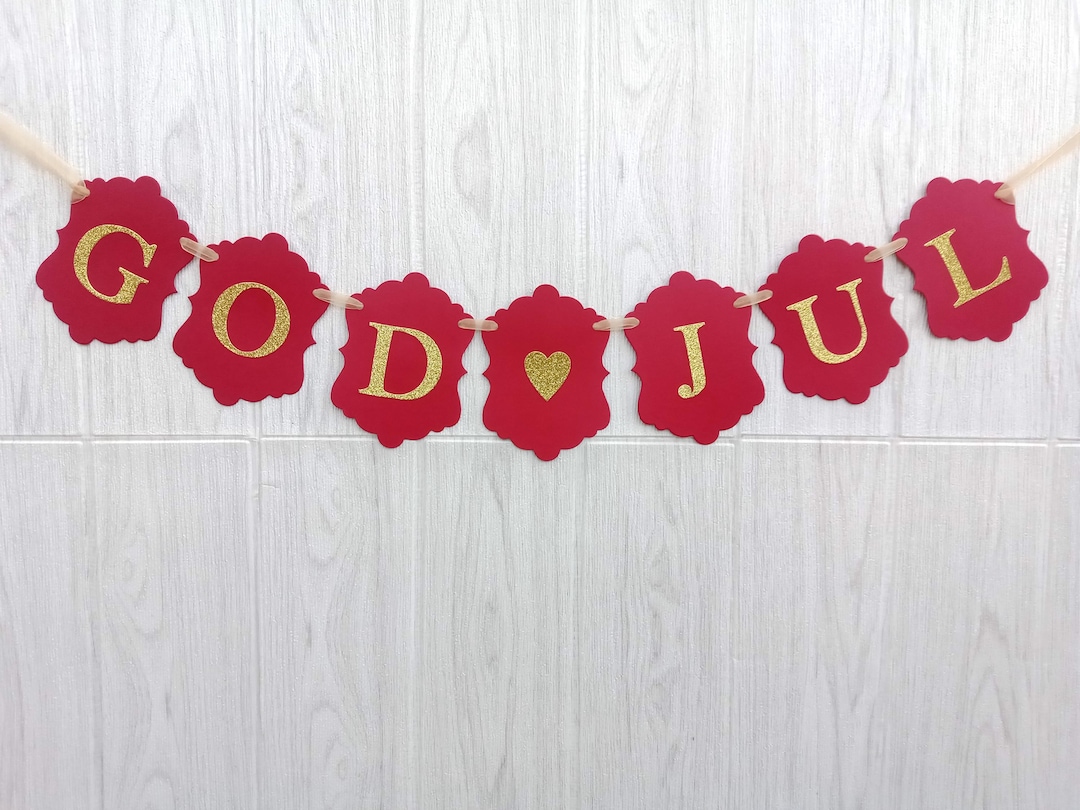 God Jul Banner - Merry Yule Banner - Red & Gold Christmas Banner - Etsy