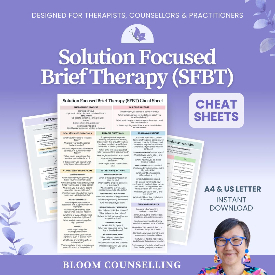SFBT Cheat Sheets | Solution Focused Brief Therapy Quick Reference ...