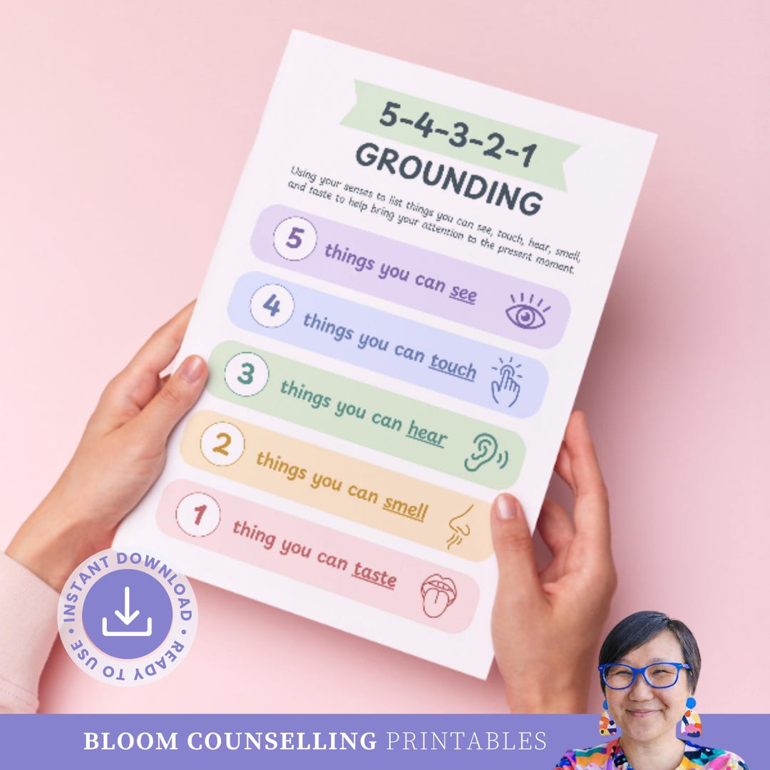 5-4-3-2-1 Grounding Technique Printable Art | Mindfulness Self ...
