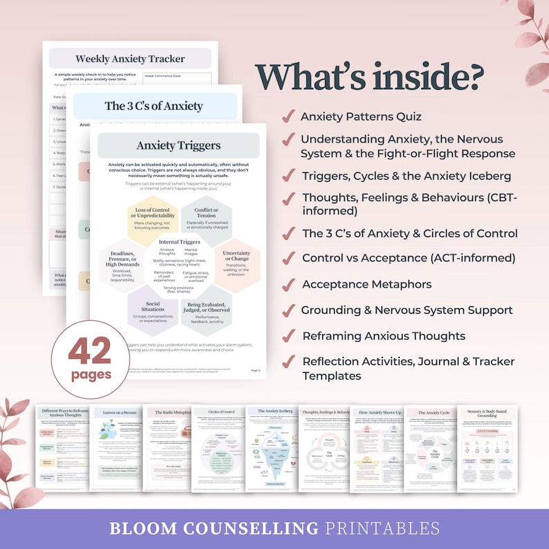 Anxiety Workbook, Adult & Teen Therapy Guide, Anxiety Triggers Cycle ...