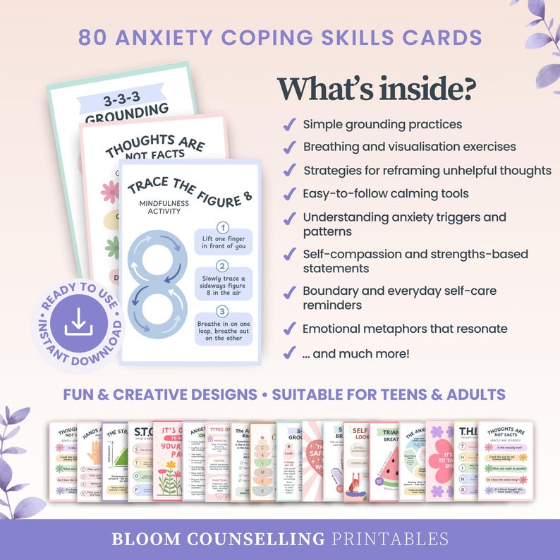 Anxiety Coping Skills Cards for Teens & Adults | Self Regulation Tools ...