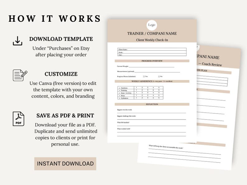 Weekly Check-in & Progress Review System for Coaches | Editable Canva ...