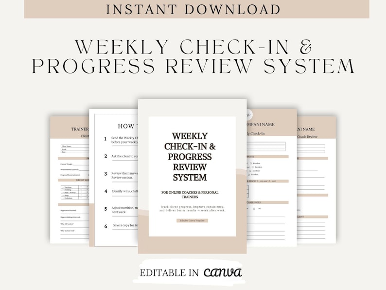 Weekly Check-in & Progress Review System for Coaches | Editable Canva ...
