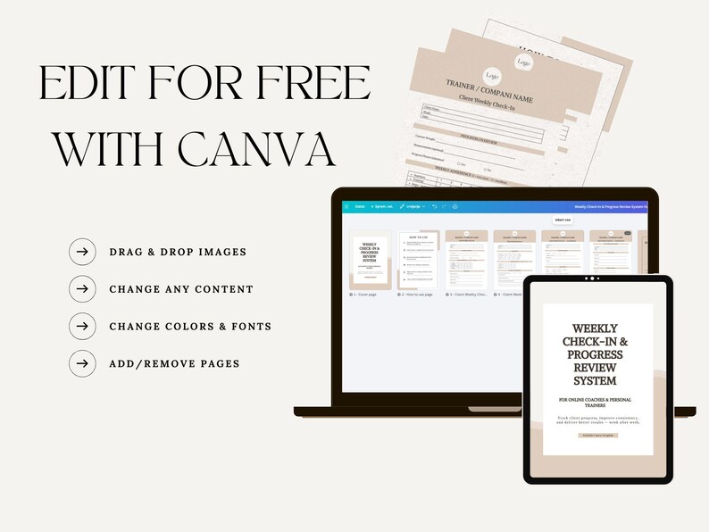 Weekly Check-in & Progress Review System for Coaches | Editable Canva ...