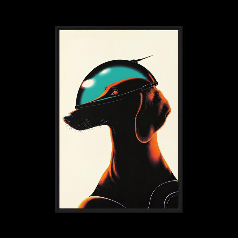 Cyber-dachshund: Orbital Archive No. 87 // Retro-futurist Framed Canvas ...