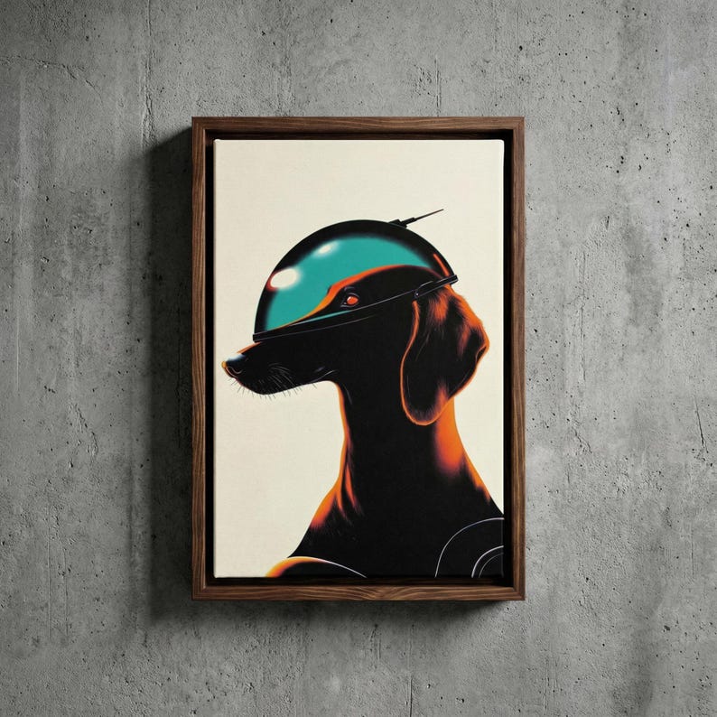 Cyber-dachshund: Orbital Archive No. 87 // Retro-futurist Framed Canvas ...