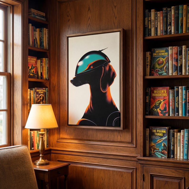 Cyber-dachshund: Orbital Archive No. 87 // Retro-futurist Framed Canvas ...
