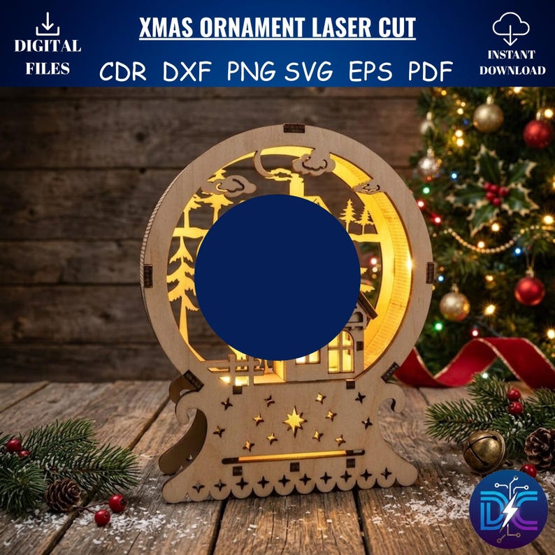 Christmas Snow Globe Laser Cut File, Winter Village Light Box SVG ...