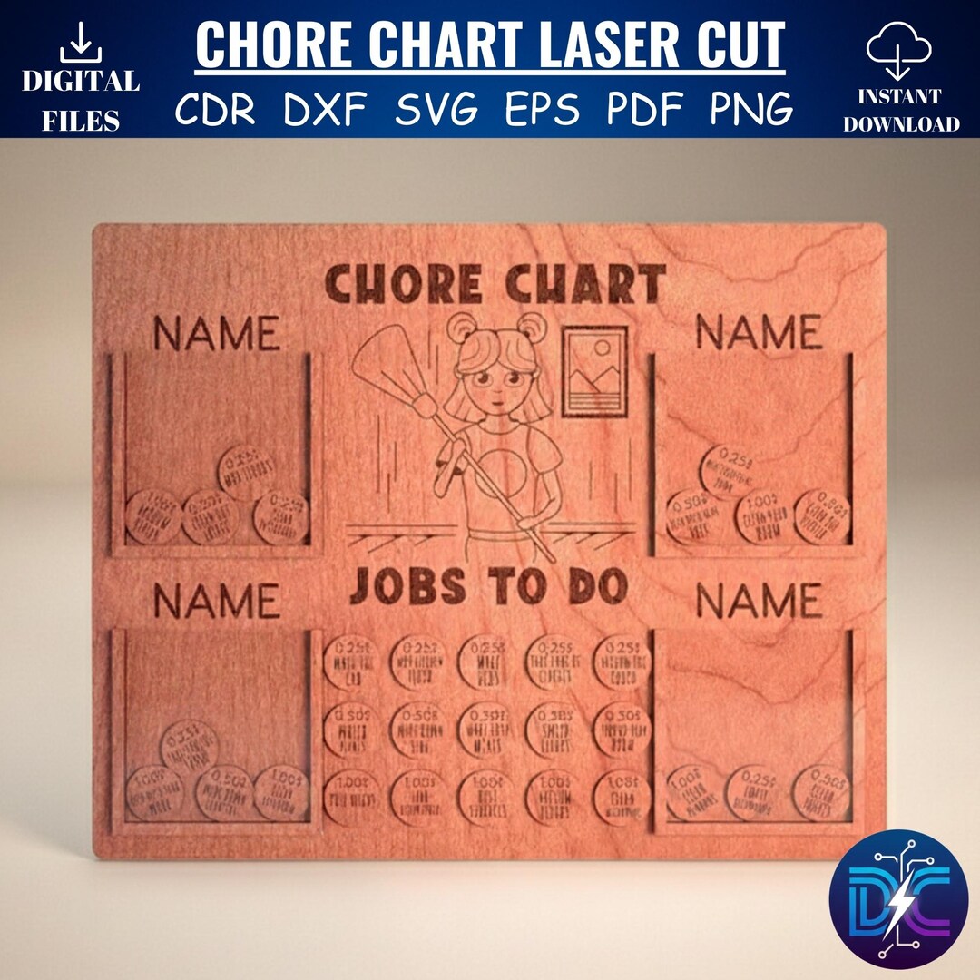 Laser Cut Chore Chart SVG Bundle, Wooden Kids Responsibility Chart With ...