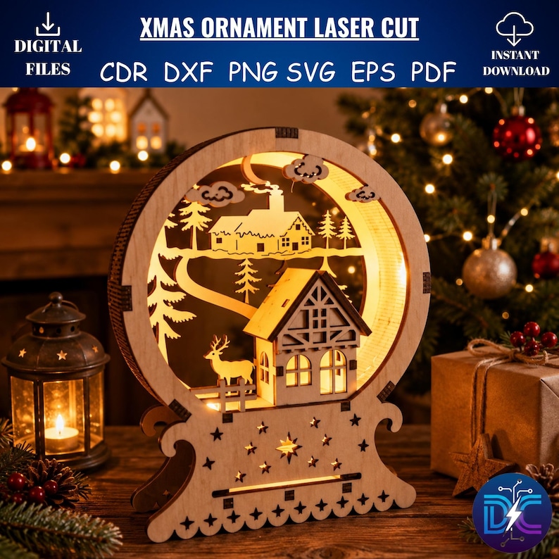 Christmas Snow Globe Laser Cut File, Winter Village Light Box SVG ...