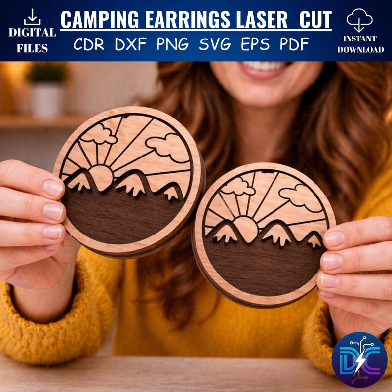 Mountain Earrings SVG - Adventure Jewelry Laser Cut File - Sunrise ...