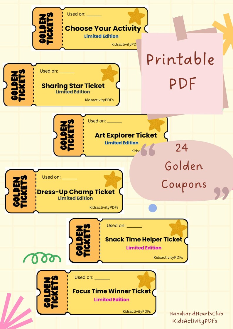 Kids Reward Tickets | 72 Activity, Learning, & Golden Tickets (PDF ...