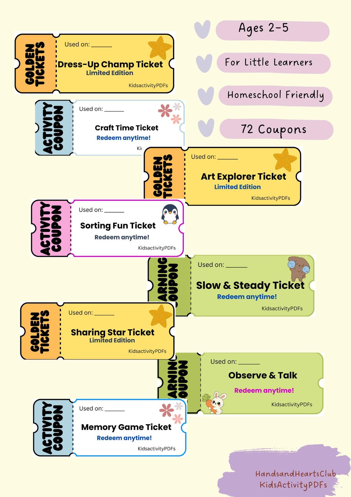 Kids Reward Tickets | 72 Activity, Learning, & Golden Tickets (PDF ...