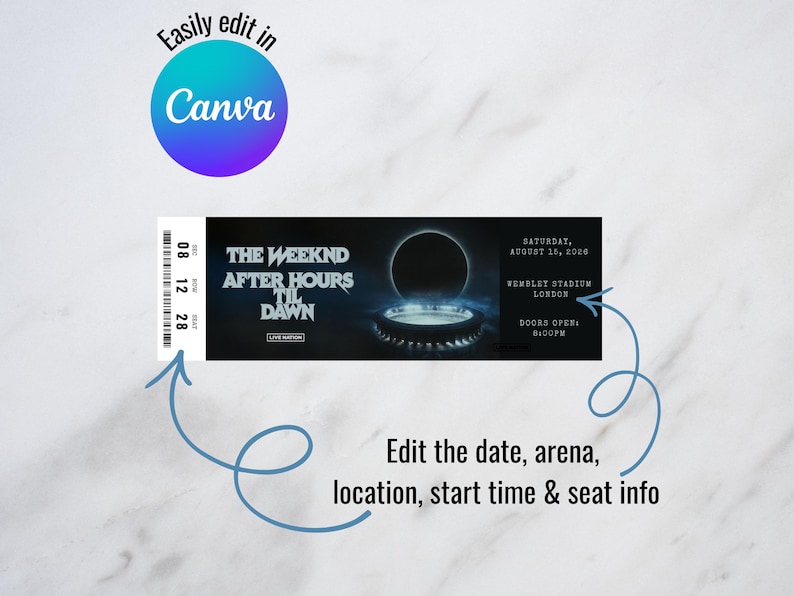 The Weeknd Concert Ticket Template, Editable Canva Design (digital ...