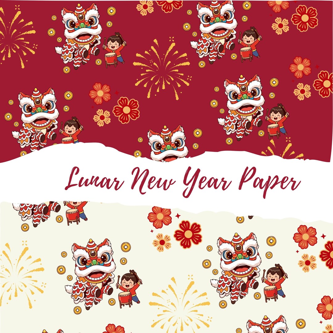 Lunar New Year Wrapping Paper Pattern – Lion Dance - Etsy