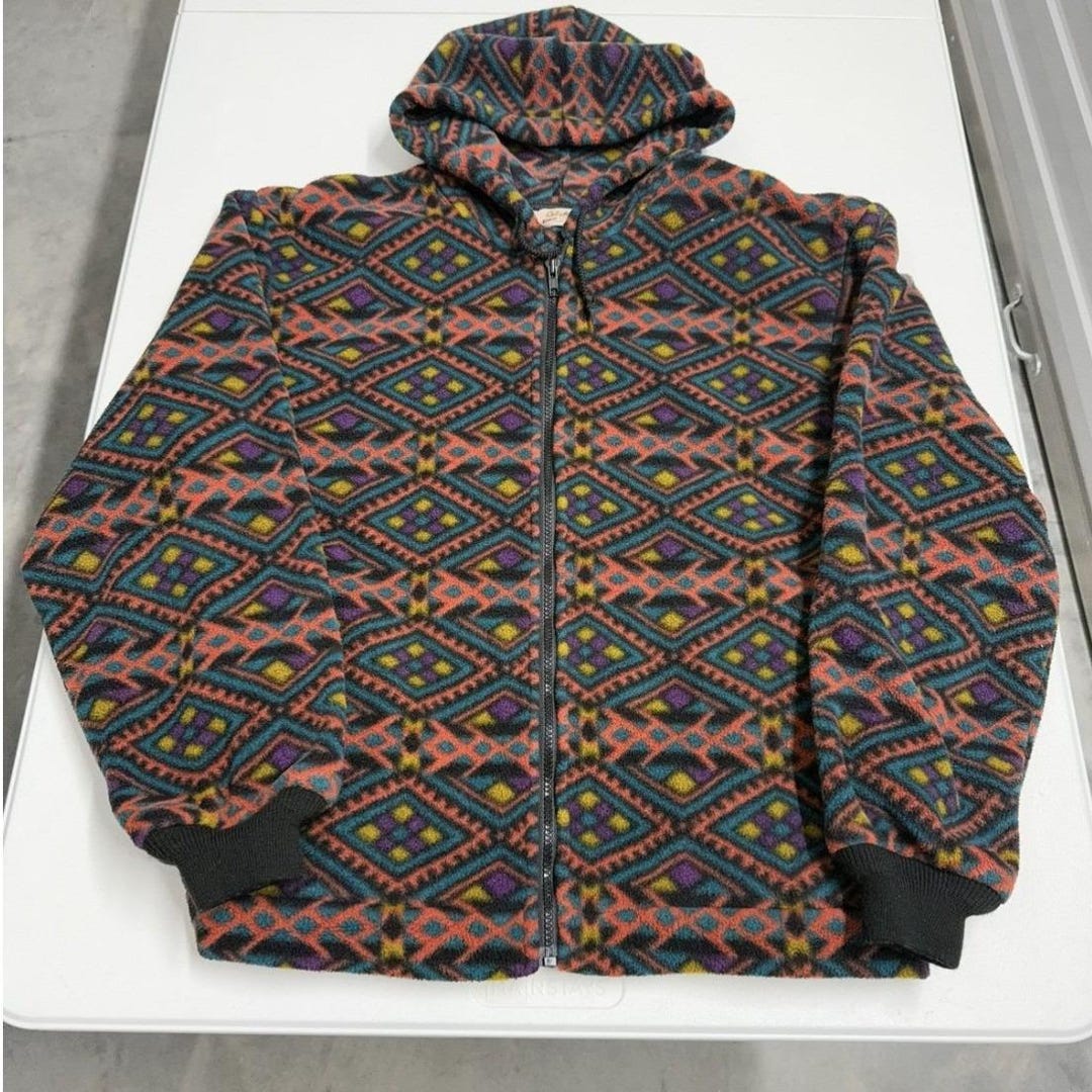 Vintage Cabelas Geometric Aztec Print Fleece Full Zip Hoodie Jacket ...